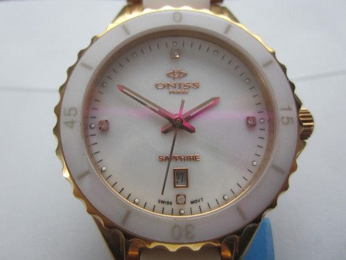 ONISS LADY'S WATCH QUARTZ ALL CERAMIC MOP DIAL SAPPHIRE ON8012-LRG NEW ...