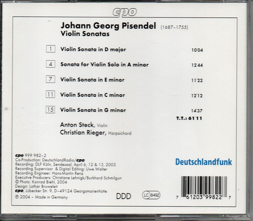 Pisendel VIOLIN SONATAS Anton Steck Christian Rieger (C2585) | eBay.de