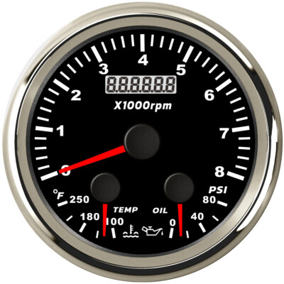 85mm 3 in 1 Multi-function Gauge Tachometer 0-8000RPM Oil Temp Water ...