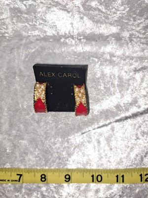Alex Carol red and gold tone pierced hoop earrings faux pearls | eBay