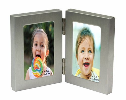 MINIATURE Twin 2 Picture Vertical Double Folding Photo Frame 2 Photos 1 ...