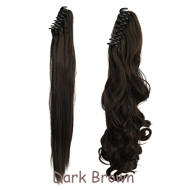 US Soft Long Clip In Hair Extension Curly Straight Brown Claw Ponytail ...