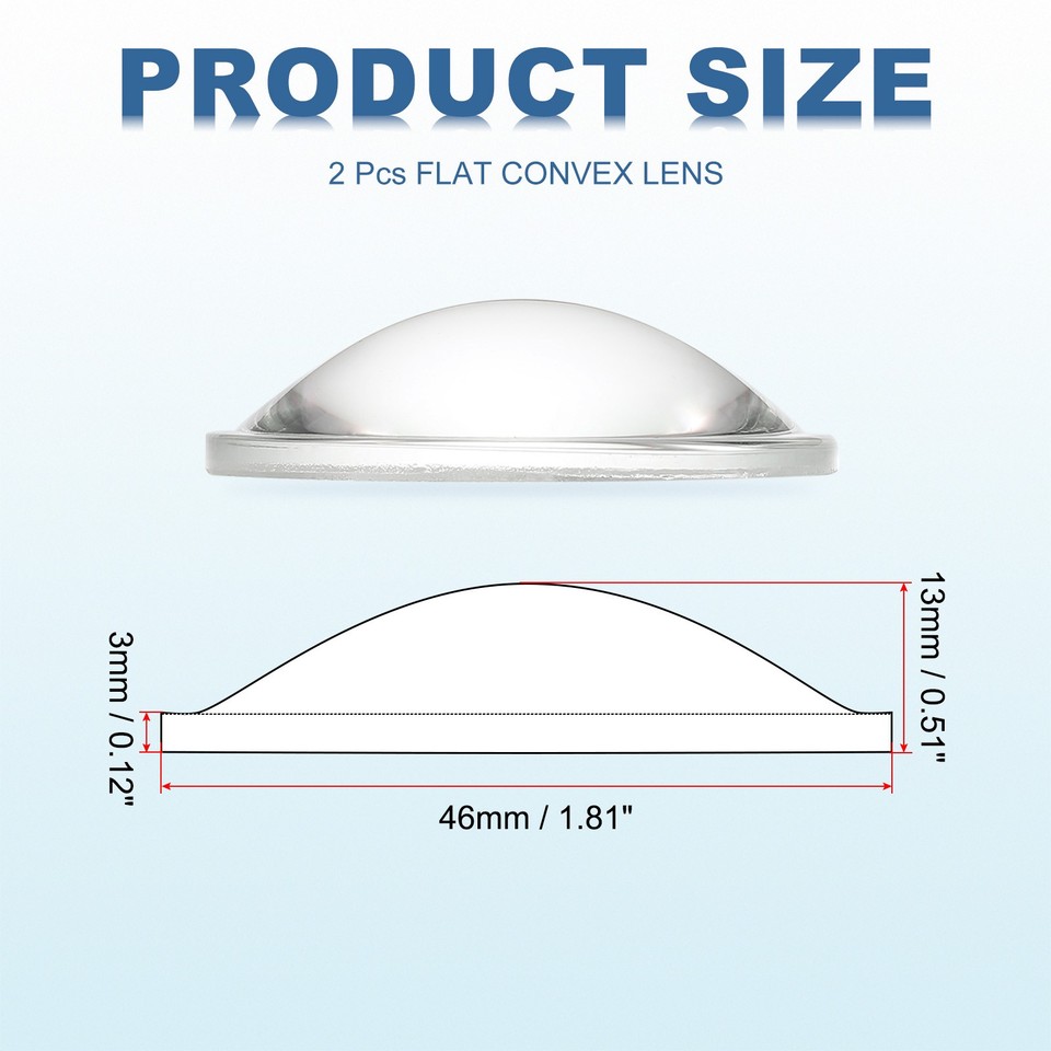 Diameter 46mm Flat Convex Lens, 2 Pcs Height 13mm Optical Lens, 3mm ...