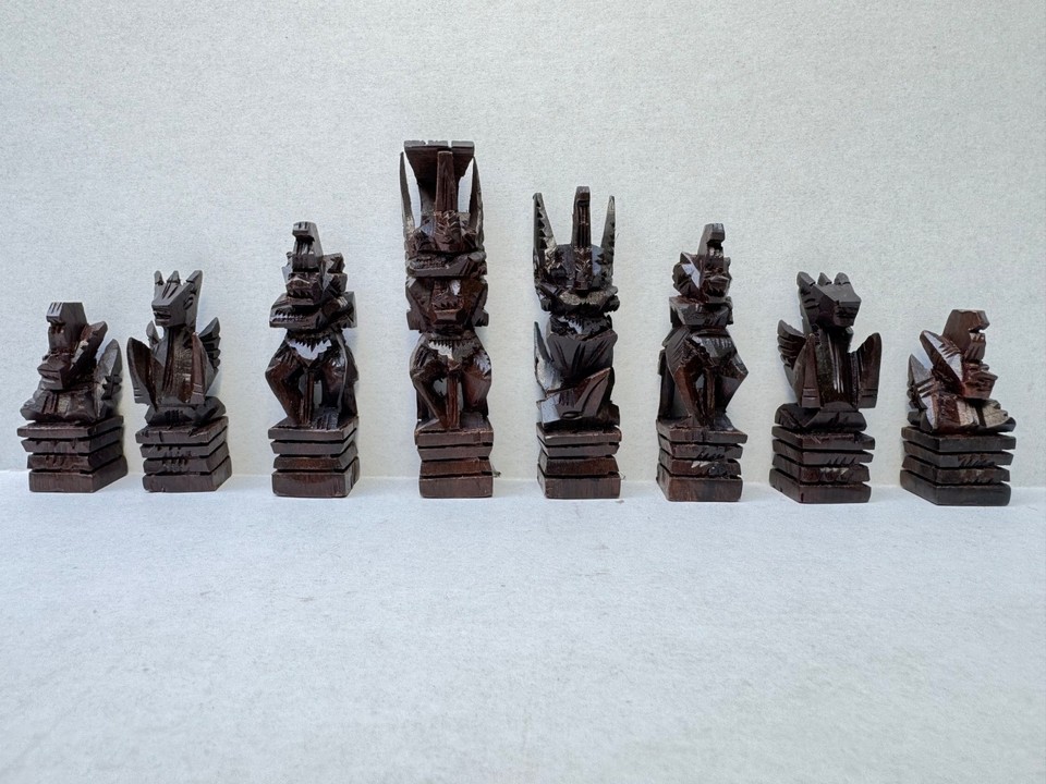 Hand Carved Wood Chess & Backgammon Board & Chess Pieces Bali Indonesia ...