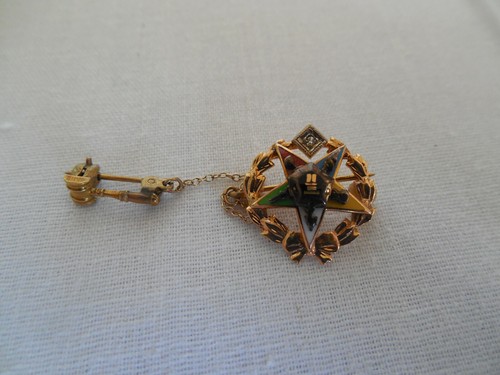 Mason Eastern Star 14k gold top enamel & diamond pin brooch w/gavel | eBay