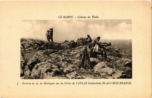 CPA AK MAROC Batterie de 65 dans l'ATLAS bombardant SI-ALI-BOU-BRAHIM ...