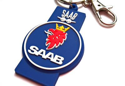 SAAB Key Chain - Rubber Keyring with Lion and Plane Logo, unique | Blue ...