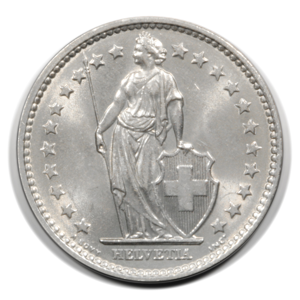 Switzerland Standing Helvetia with Lance & Shield 2 Francs 1969 BU ...