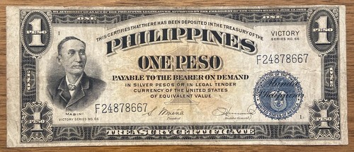 1944 Philippines One Peso Circulated (Victory) Paper Currency Series 66 ...