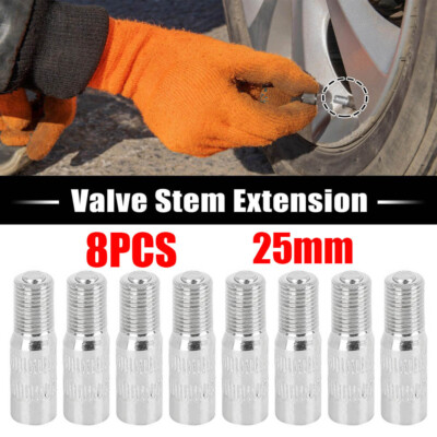 8Pcs 25mm Chrome Tyre Wheel Valve Stem Cap Extension Extender Kit for ...