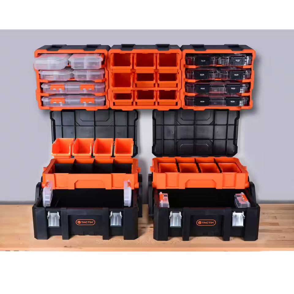 TACTIX 22.75" Portable Tool Box Heavy Duty Plastic Tools Storage Case ...