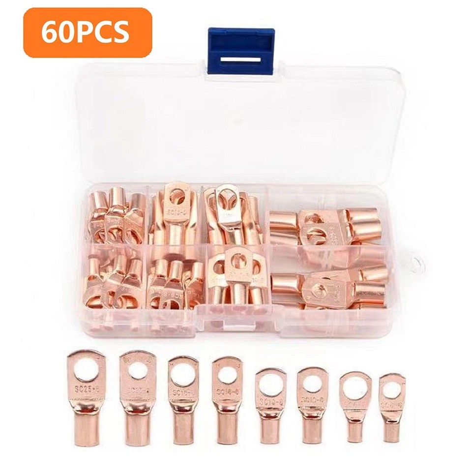 60PCS Copper Battery Cable Ring Lug Terminals Electrical Wire ...