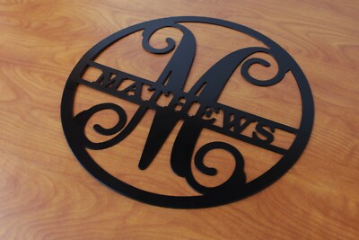 Customized Circle Vine Monogram initial & family Name Sign M Mathews | eBay