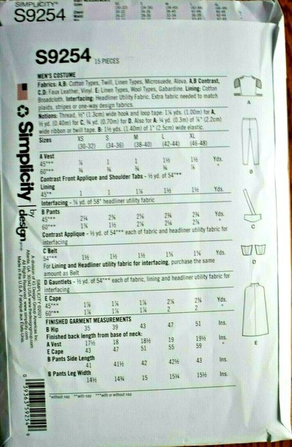 Simplicity Sewing Pattern S9254 Space Bounty Hunter The Mandalorian ...