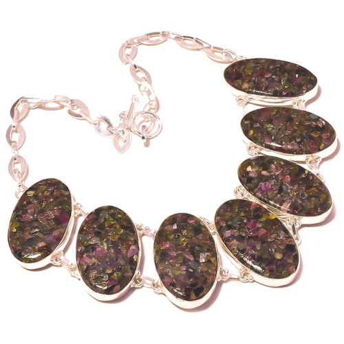 Collana in rame con pietre preziose tormalina anguria fatta a mano ...