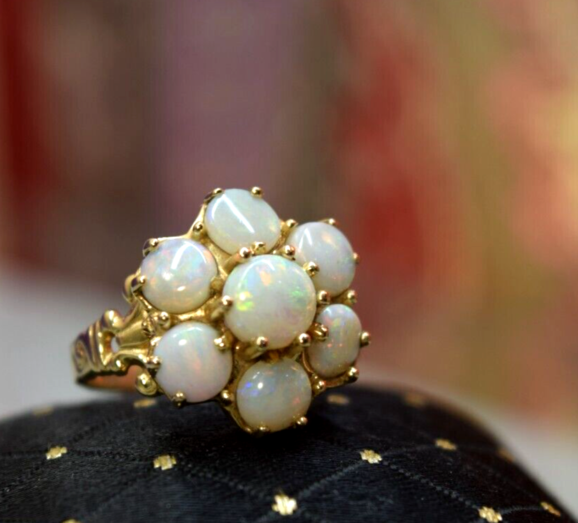 Antique 14K Yellow Gold Fire Opal Ring 7 Opals | eBay