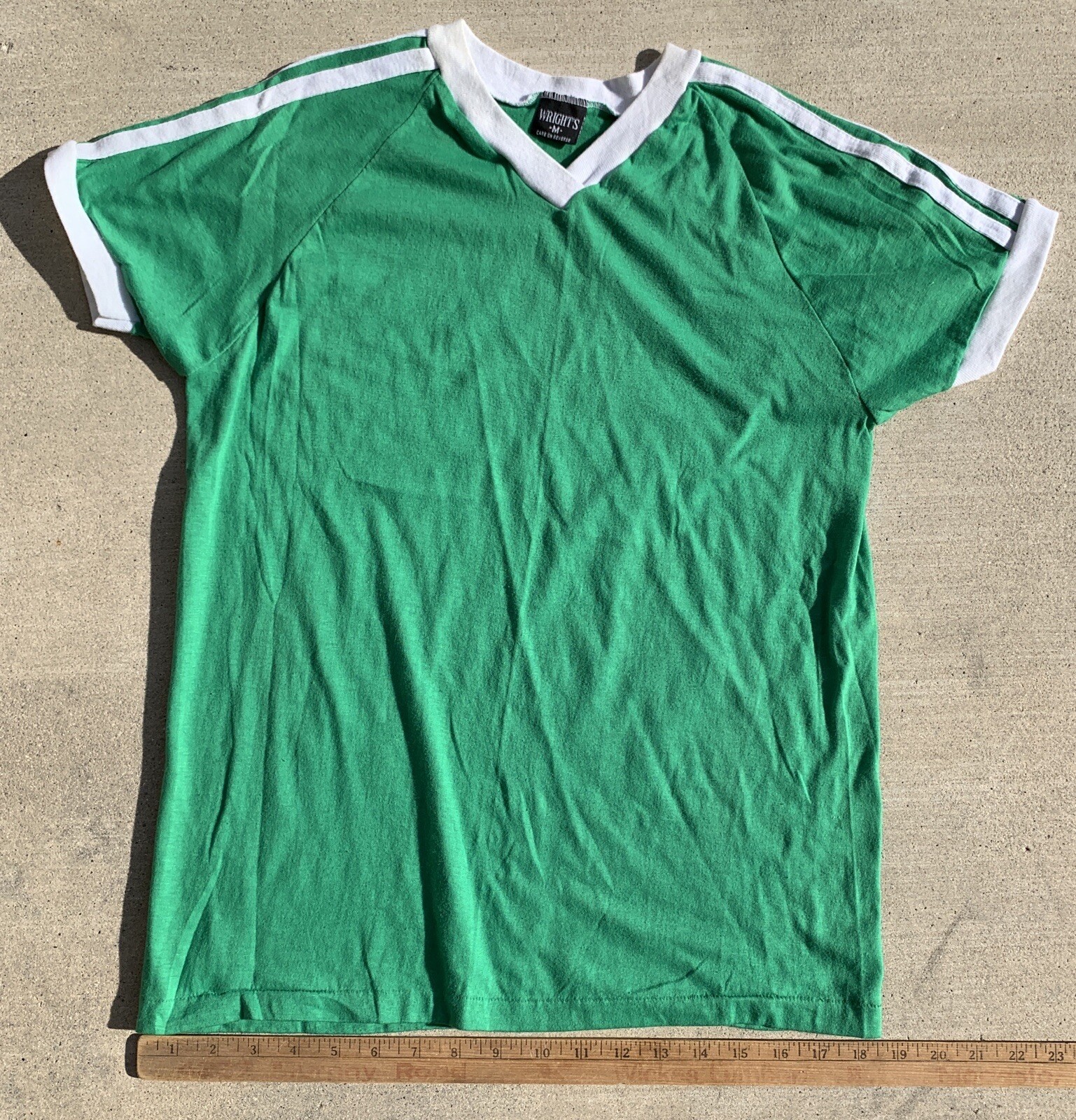 Vintage Wrights T Shirt Short Sleeve V Neck Ringer Tee Made In USA Size ...