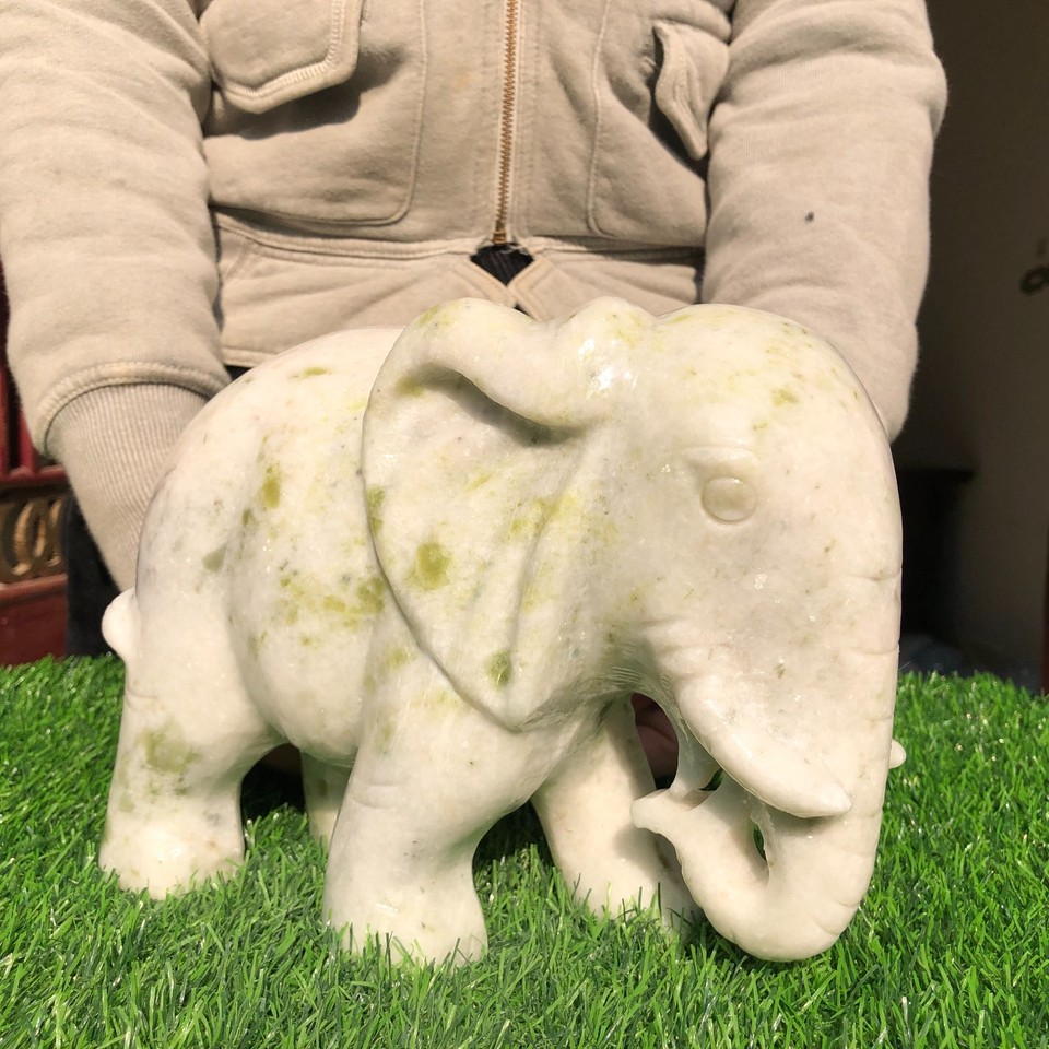 11.9LB Natural Lantian Jade elephant skull hand carved crystal specimen ...