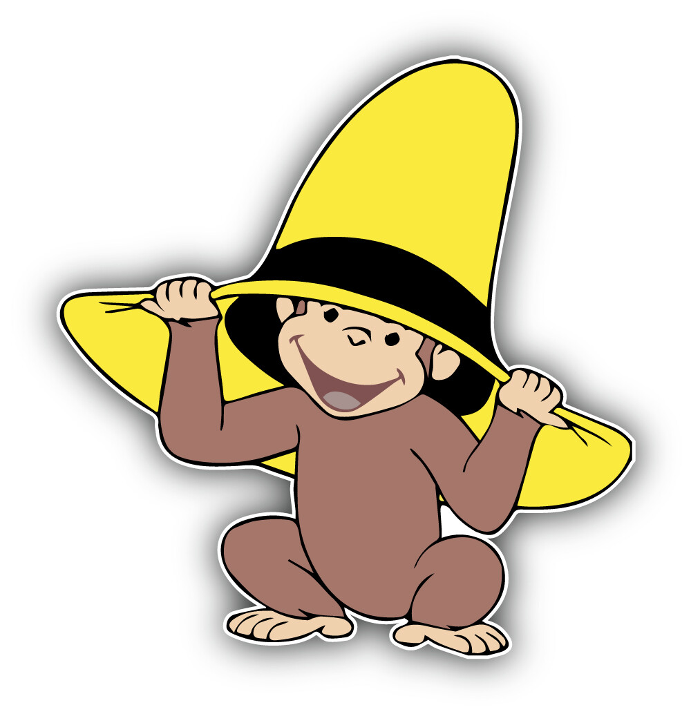 Curious George Cartoon Hat Sticker Bumper Decal - ''SIZES'' | eBay