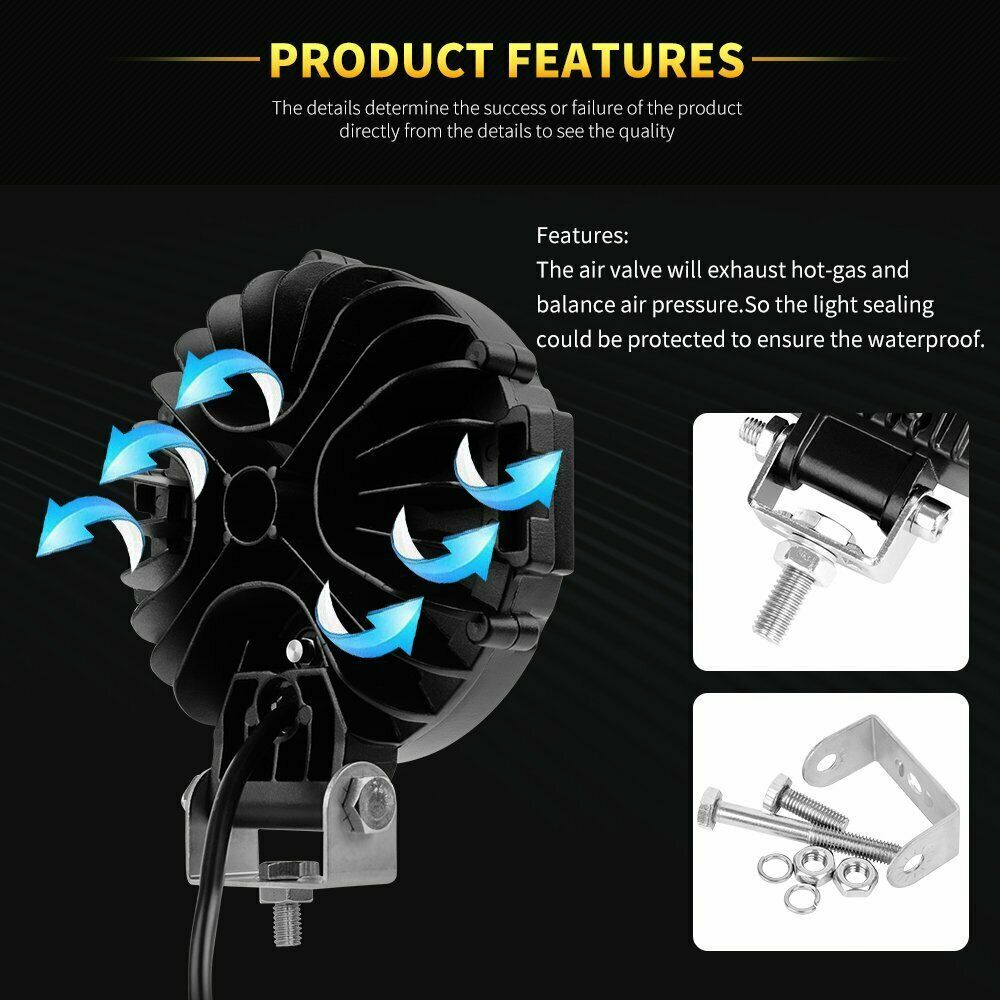 7" Inch Round LED Pod Light Bar Driving DRL High Flood Spot SUV Offroad ...