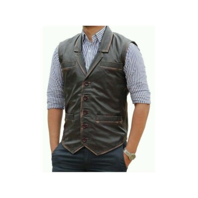 Brown Leather Vest Mens Leather Dress Vest For Men Casual Vests For ...
