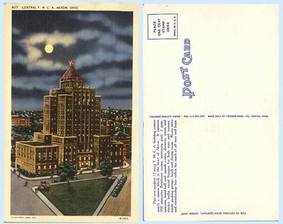 Central YMCA Building Night Moonlight Akron Ohio Postcard ...