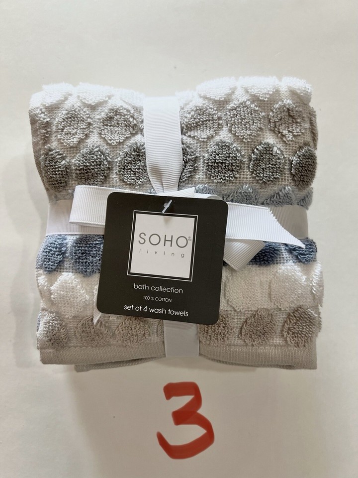 Soho Living Set of 4 Washcloths or 2 Tip Towels Multicolored Dots 100 ...