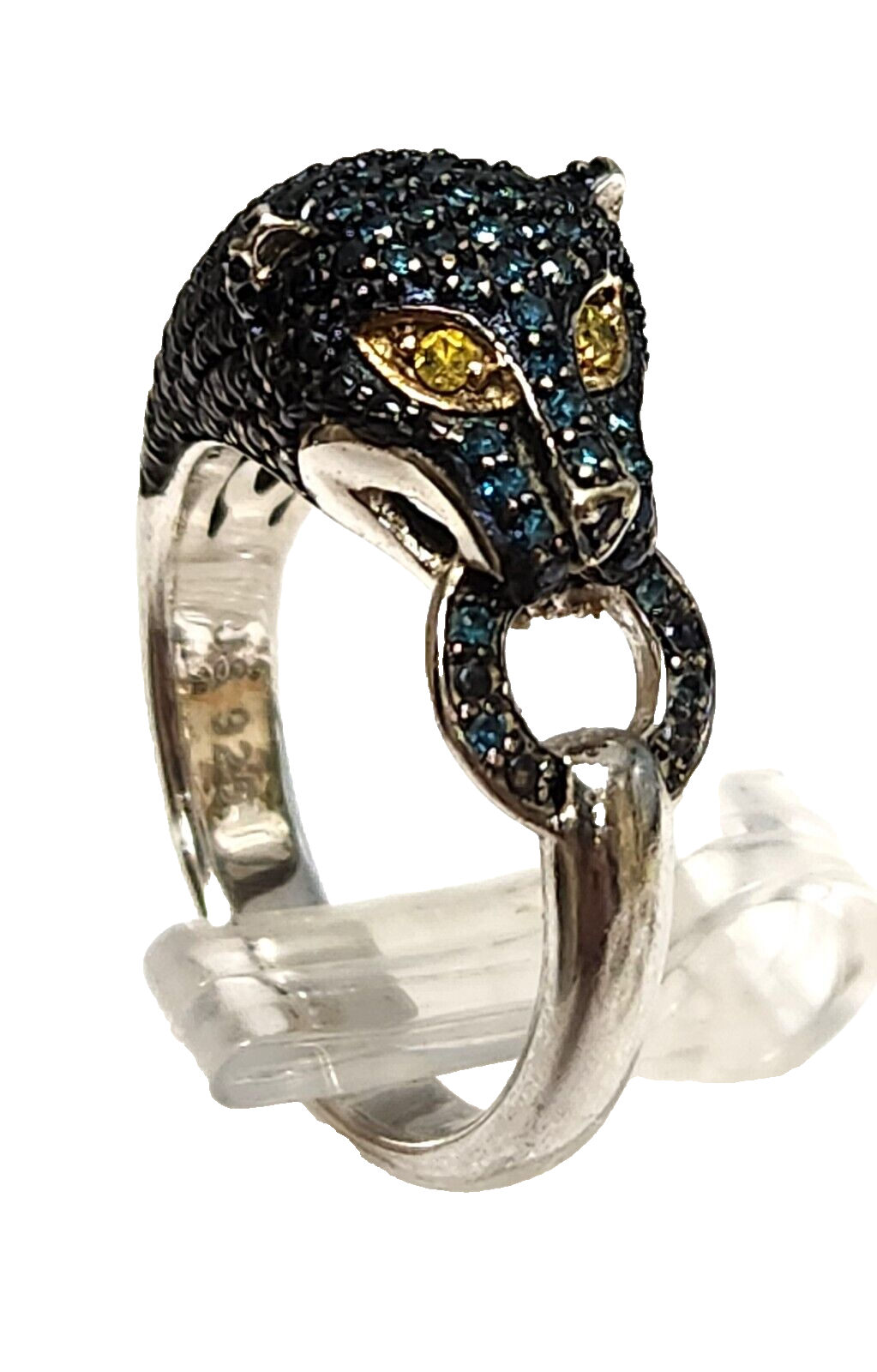Affinity JS 925 Sterling Silver Blue Yellow Diamond Panther Jaguar Cat ...