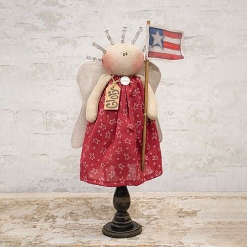NEW Primitive ANGEL DOLL PATRIOTIC FARMHOUSE 17"T GLORY ON SPINDLE ...