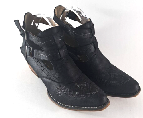 Womens Roper Willa Ankle Boots Faux Suede Bootie Cowgirl Black Buckles ...