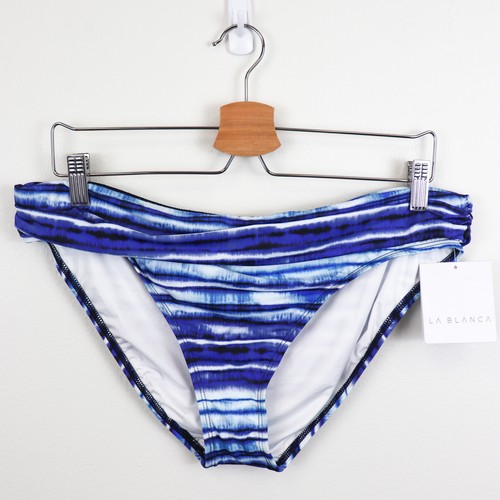 NWT La Blanca Blue Serene Stripe Fold Over Hipster Bikini Swimsuit ...