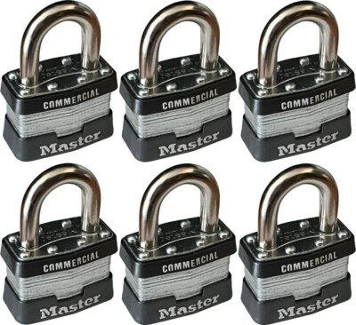 6 Commercial Master Lock Padlocks 1KA Keyed Alike with 12 keys (2 keys ...
