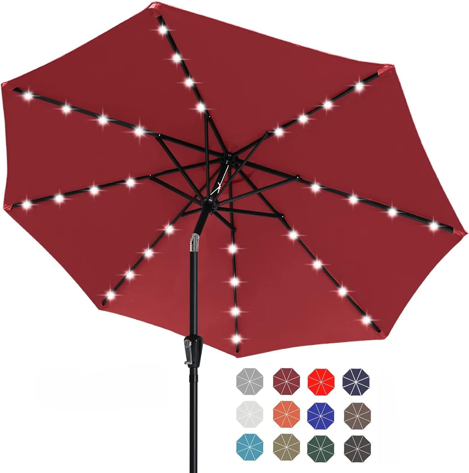 Durable Solar Led Patio Umbrellas with 32LED Lights 9FT (Burgundy) | eBay