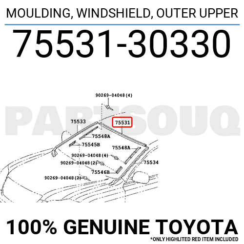 7553130330 Genuine Toyota MOULDING, WINDSHIELD, OUTER UPPER 75531-30330 ...