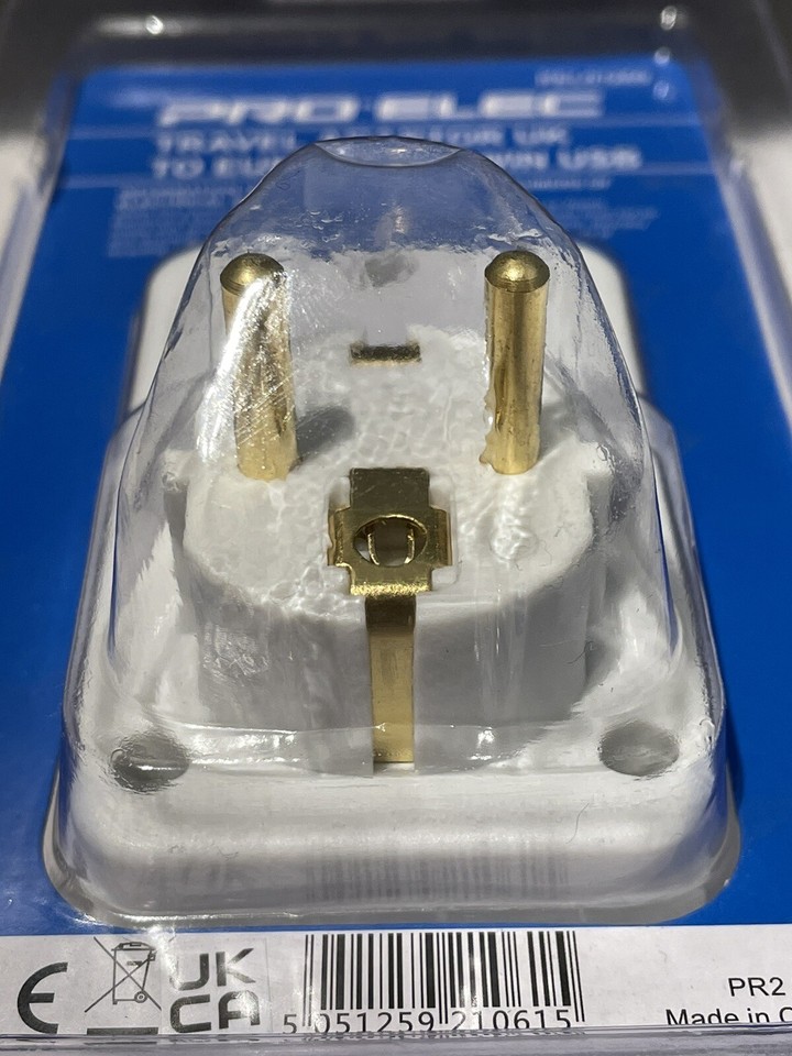 PRO-ELEC TRAVEL ADAPTOR UK 3 PIN TO EURO 2 ROUND PIN WITH TWIN USB ...