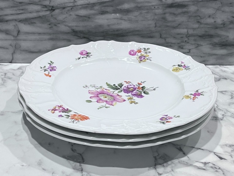 3 Antique German Floral Embossed Plates Meissen Style Gerdes-Neuber ...
