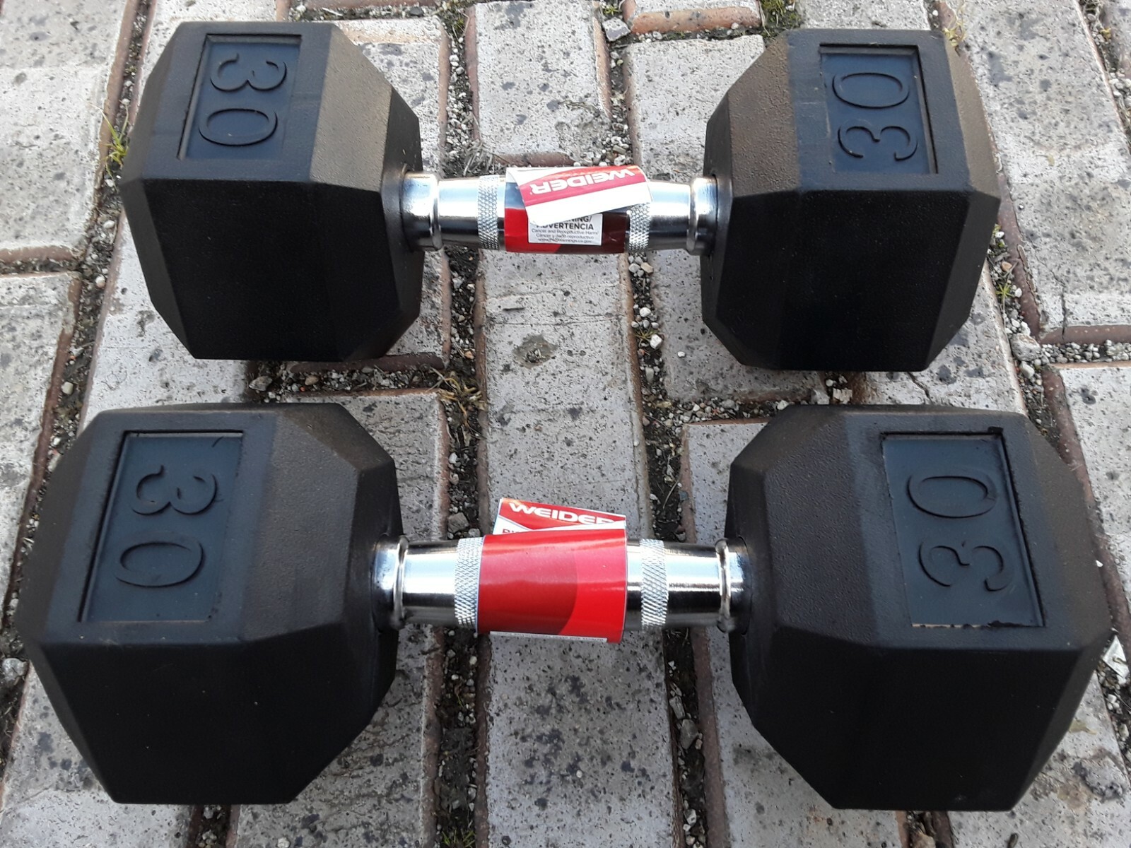 2 Weider Rubber Coated Hex Dumbbells Weights 30 lb Pair 60 lbs Set ...