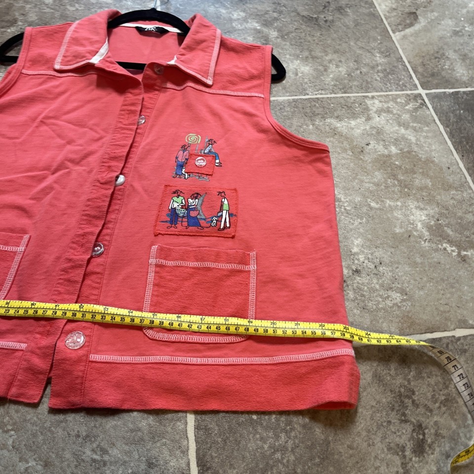 EVR Cotton Vest Button Up Women XL Corral Pockets Art To Wear Lagenlook ...