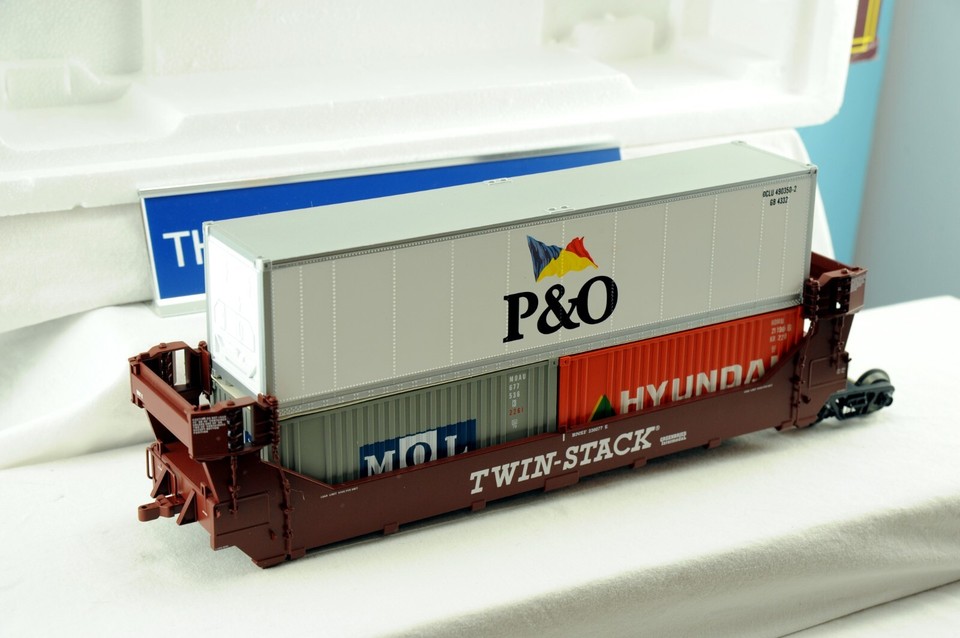 MTH PREMIER 90835 A & B BNSF 5-CAR TWIN STACK CONTAINER SET. NEW IN BOX ...