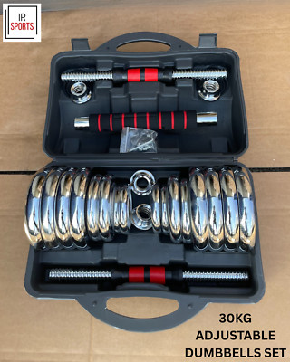 Adjustable Dumbbell Barbell 30kg Set Carry Case Portable Home Gym ...