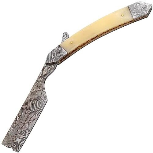 Damascus Steel Straight Razor Cut Throat Barber Shaving Razor Bone ...