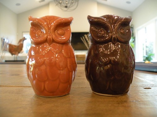 Ceramic Owl Salt and Pepper Shakers 3" Tall Brown and Rust with ...