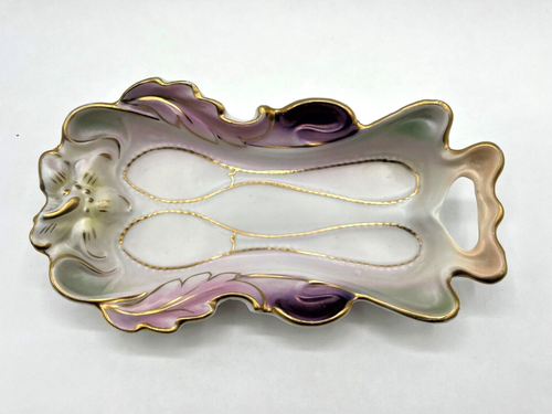 Porcelain IPF Germany Double Spoon Rest Hand Painted Gold Trimmed 7 ...