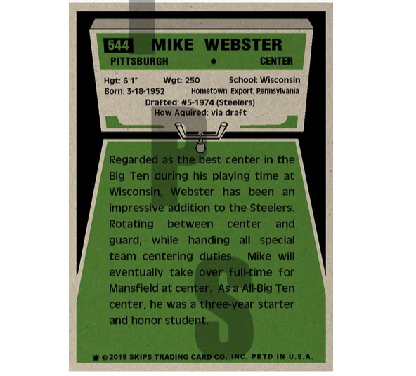 1975 STCC #544 Mike Webster Pittsburgh Steelers Wisconsin Topps Custom ...