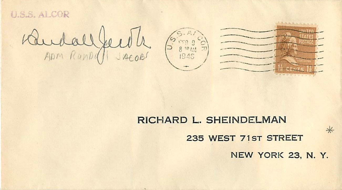 AUTOGRAPH USS Alcor Apr 9 1946 autograph Admiral Randolph Jacobs Ex ...
