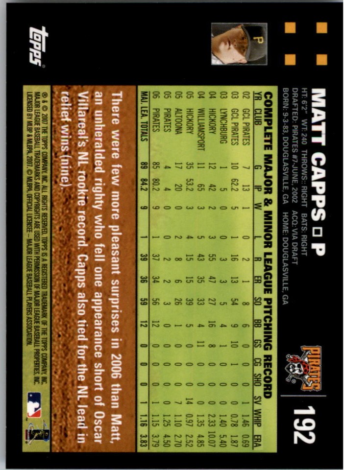 2007 Topps #192 Matt Capps | eBay