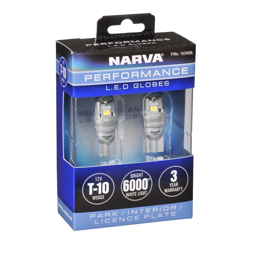 Narva LED T10 Wedge Globe High Power Cool White 12V Wedge Bulb Twin ...