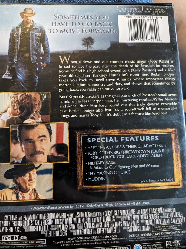 BROKEN BRIDGES (DVD) Toby Keith Kelly Preston Wille Nelson Burt ...