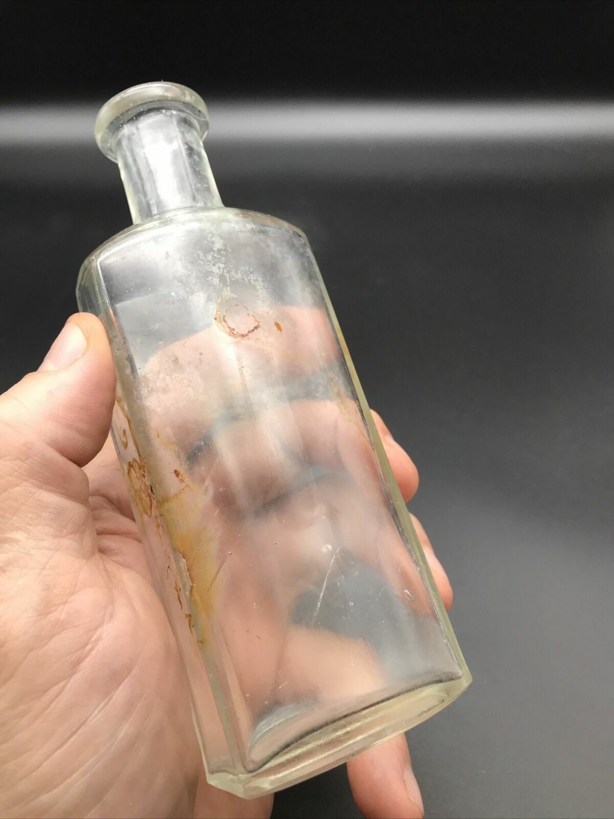 ANTIQUE CLEAR TURPENTINE HARDWARE BOTTLE BIM Applied Wide Lip Cork Top ...