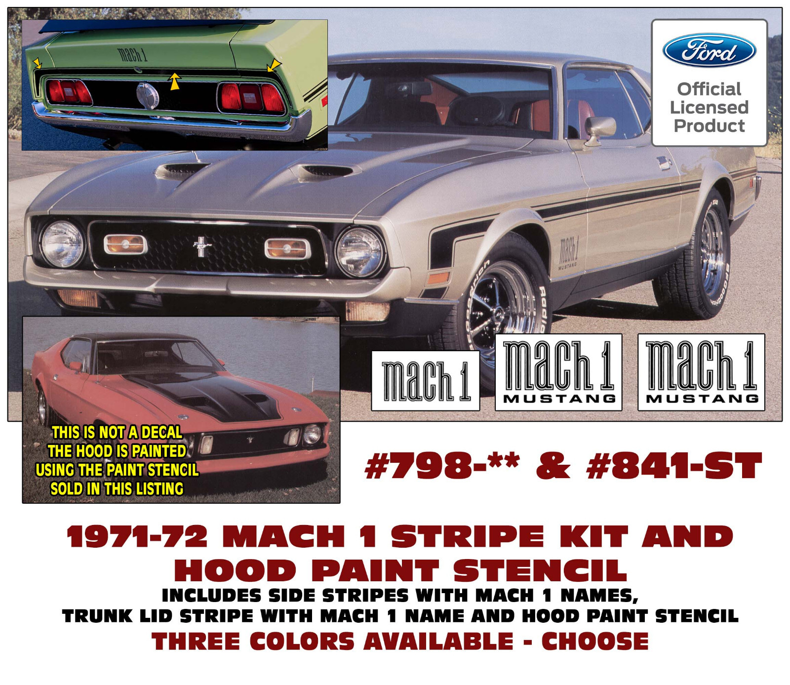 798 & 841-ST 1971 1972 MUSTANG MACH 1 STRIPE NAMES & PAINT STENCIL ...